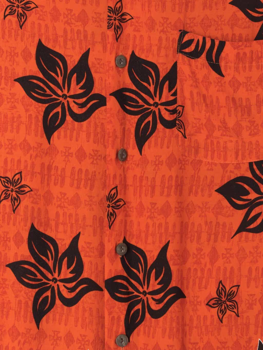 Mens Vintage Hawaiian Shirt Bold Orange Red With Black Hibiscus Floral