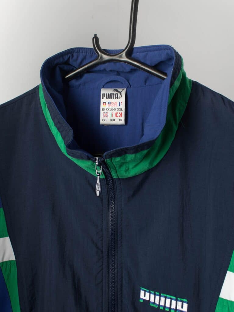 90s vintage Puma shell jacket in blue, white and green smart retro ...