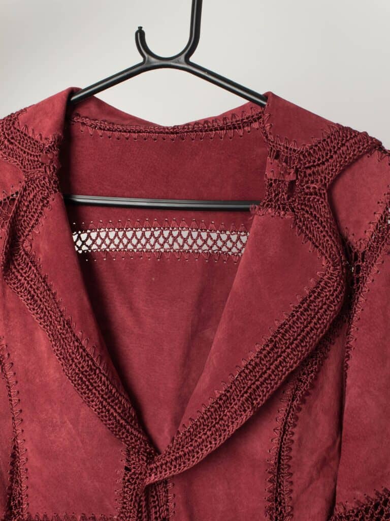 Red suede jacket with patchwork and crochet design - M | St Cyr Vintage