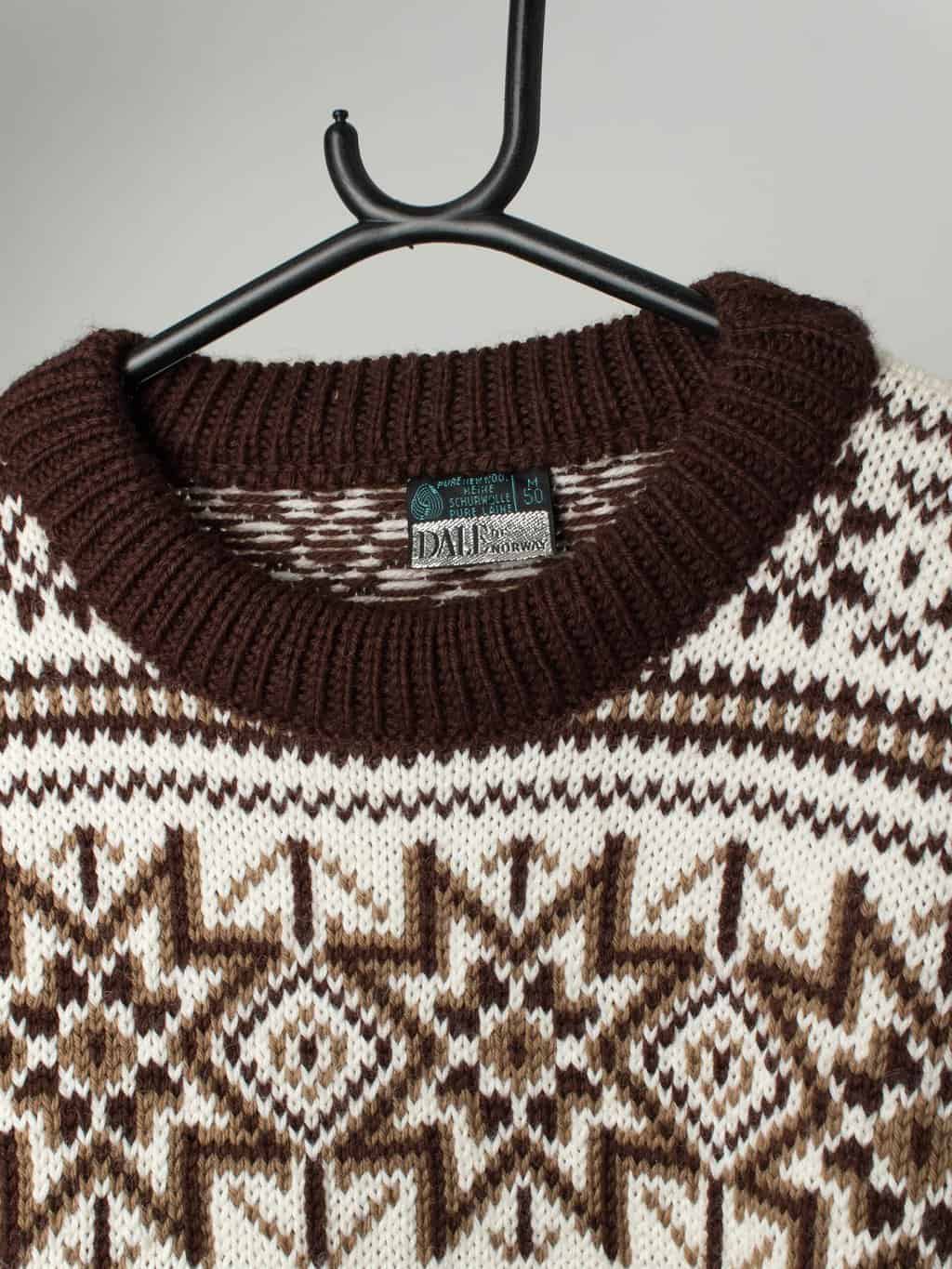 70s vintage Dale of Norway wool jumper in brown and cream - Small ...