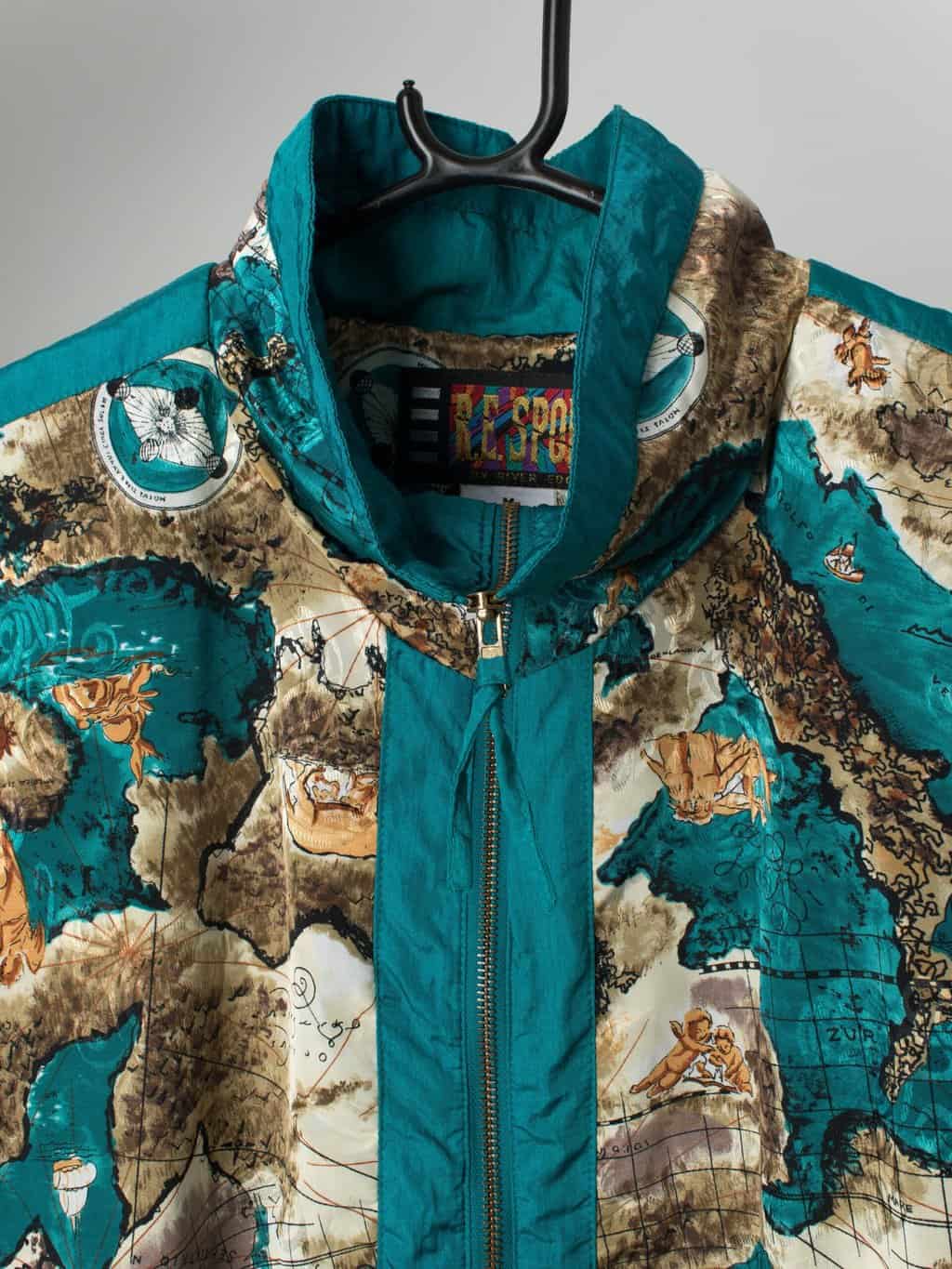 Vintage shell jacket with maps and cherubs in teal blue - Medium | St ...