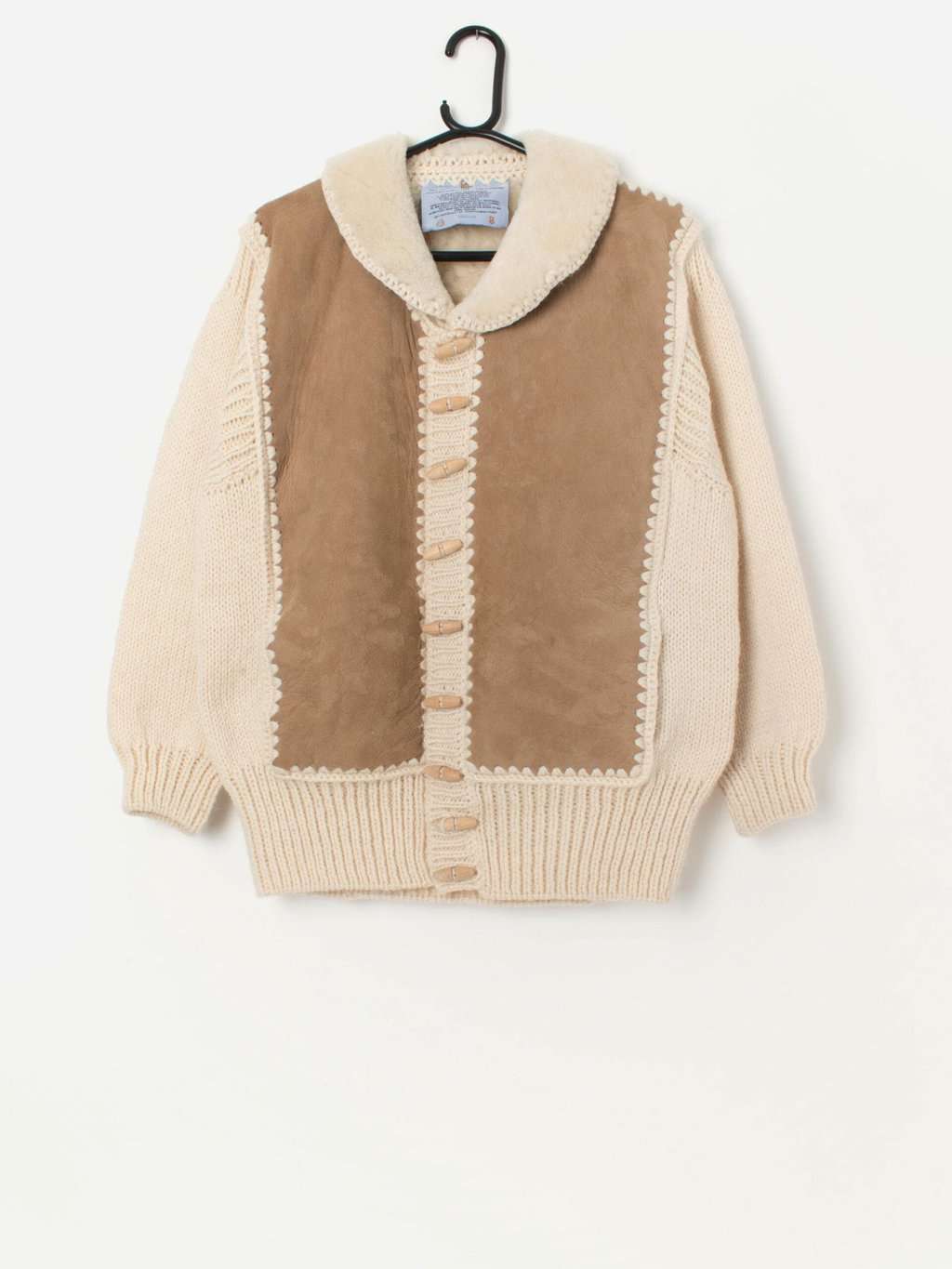 70s vintage shearling wool suede sweater jacket in brown and cream ...