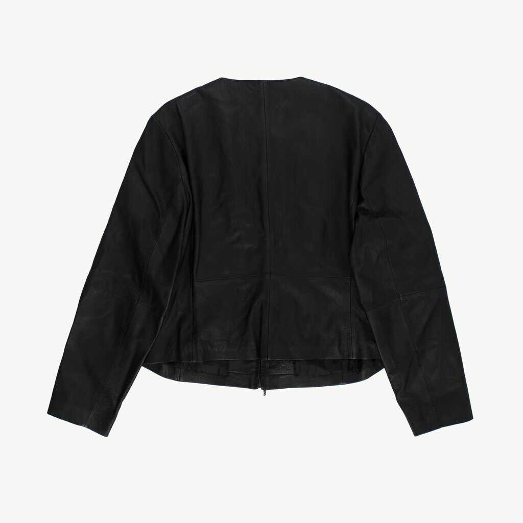 Y2K cropped leather jacket in black, zip up collarless vintage jacket - Medium | St Cyr Vintage